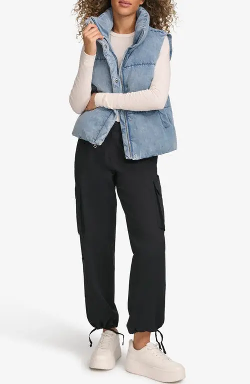 Levi'S Denim Puffer Vest In Light Wash Denim - 50% Off | Editorialist